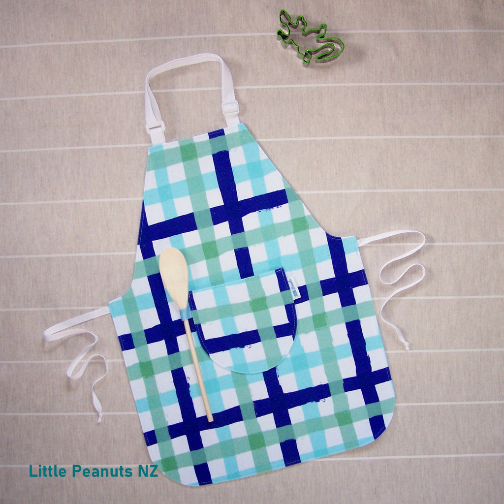 Apron - Blue Check – Little Peanuts NZ